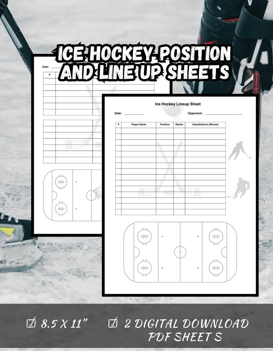 Ice Hockey Position and Line up Sheets 8.5x11" | 2 Digital Downloads ...