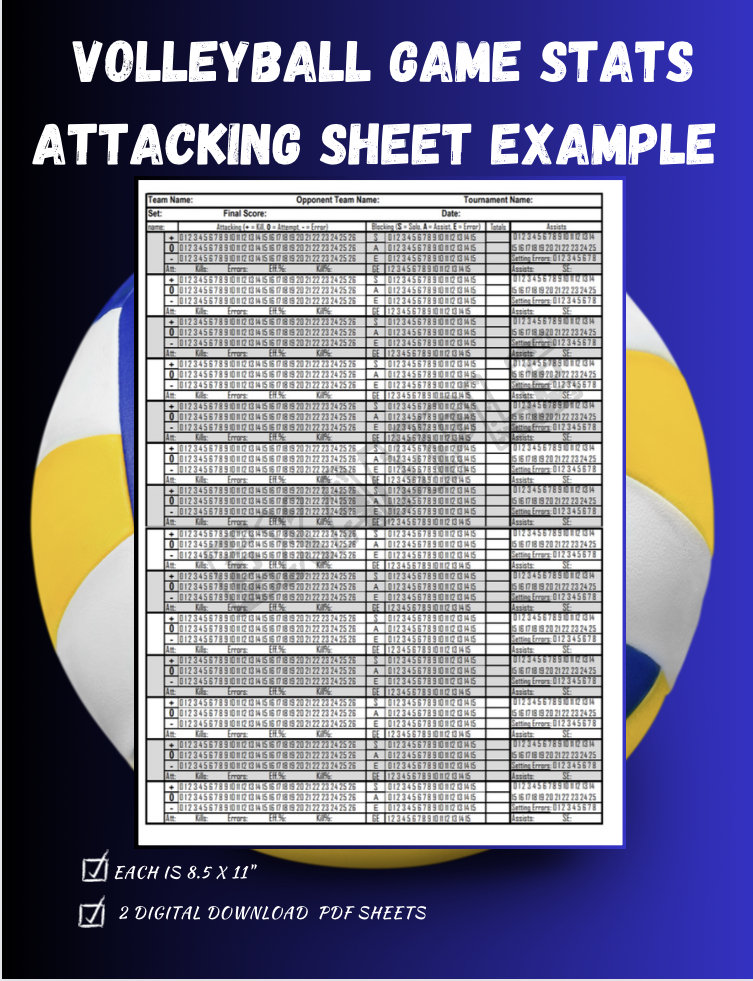 Volleyball Quick Edit Game Stats Sheets for Coach 2 - 8.5x11” Pdf Files ...
