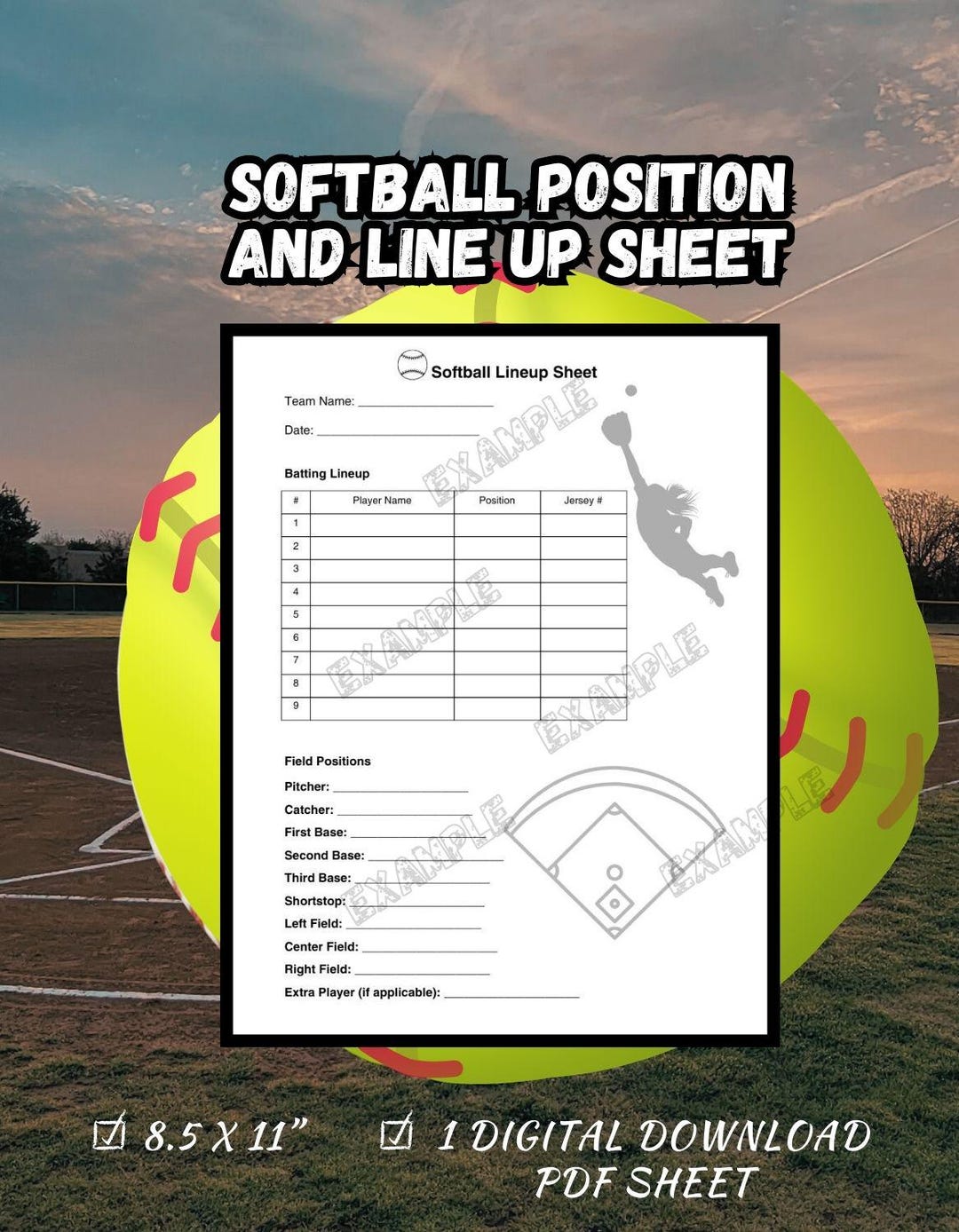 Softball Position and Line up Sheets 8.5x11" | 1 Digital Downloads ...