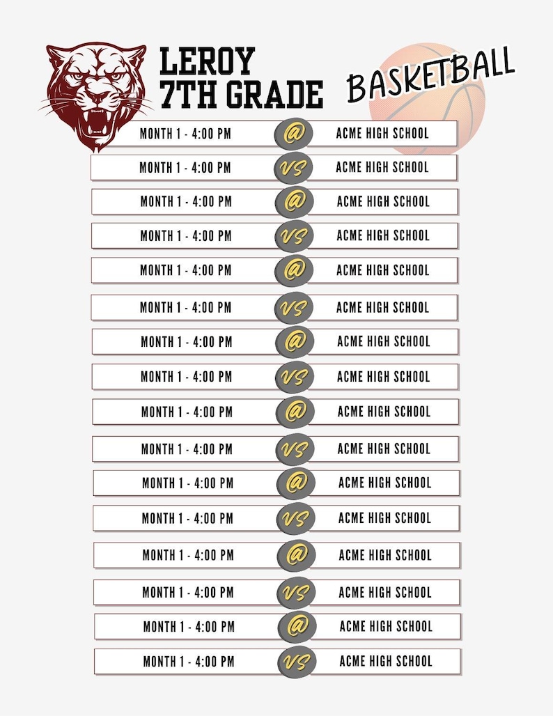 Editable Basketball Schedule Template | 6 Designs, 2 Variations per ...