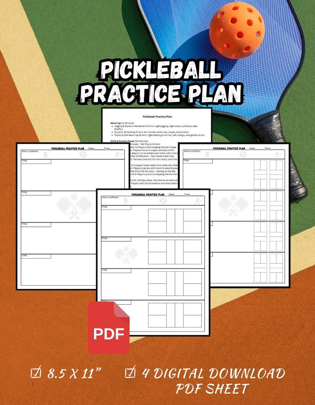 Pickleball Practice Plan Sheets for Pickleball Coach or Player 8.5 X 11 ...
