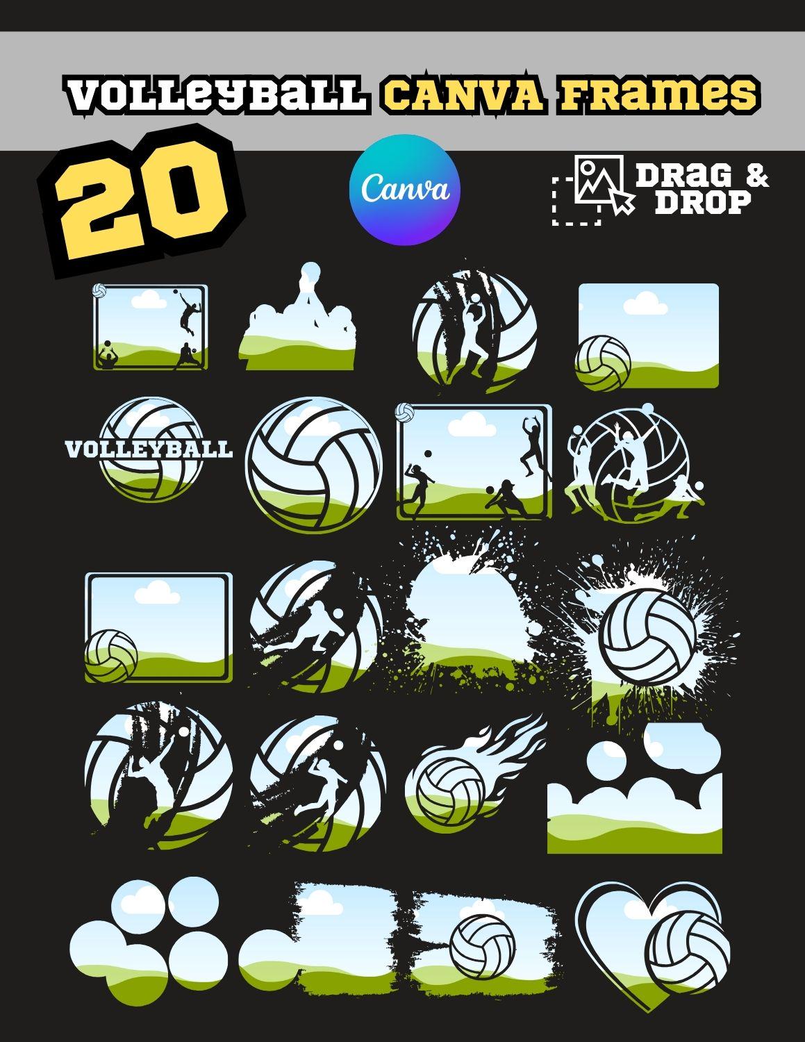 Volleyball Canva Frames, Volleyball Canva Templates, Editable Ball ...
