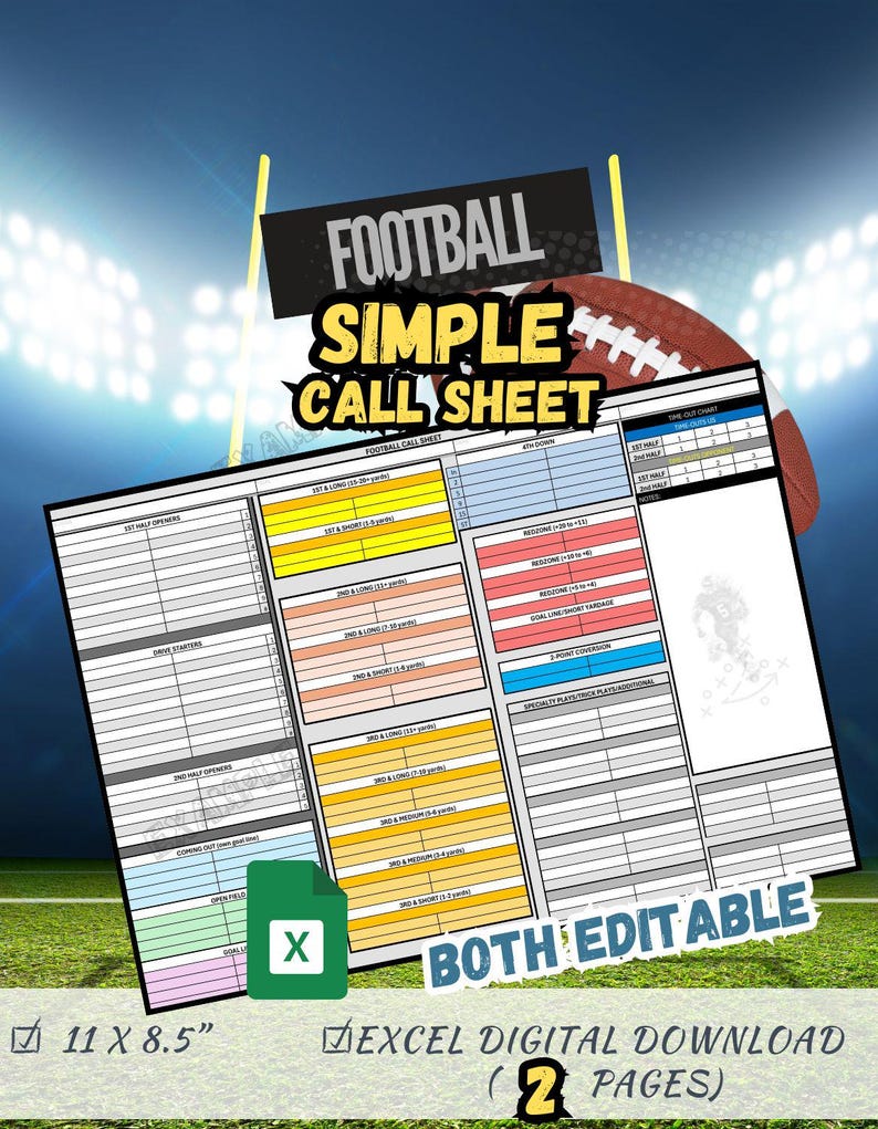 Football CALL Sheets for Football Coach or Player | 2 Sheets in Total ...