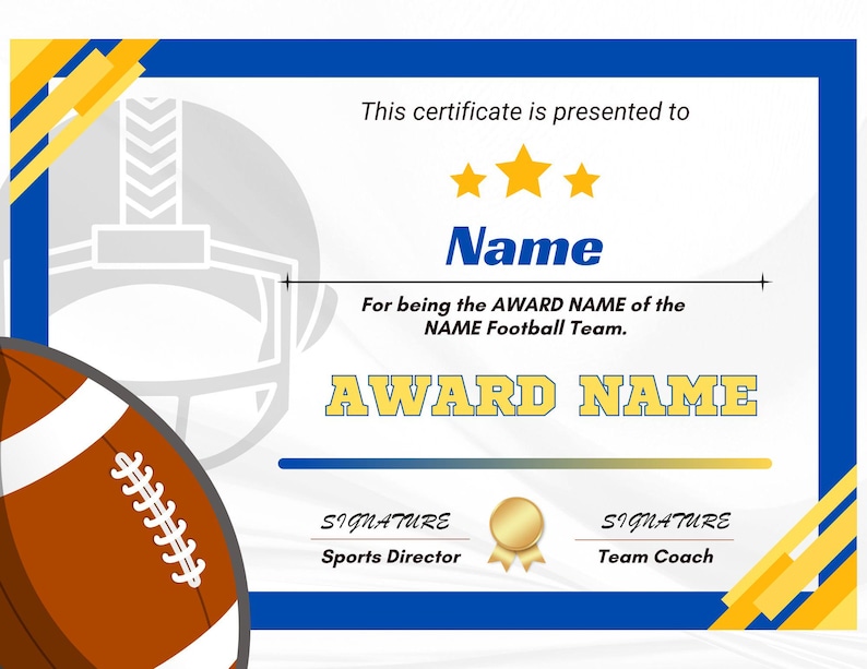 Football Award Certificate Editable Canva Template | Printable Award ...