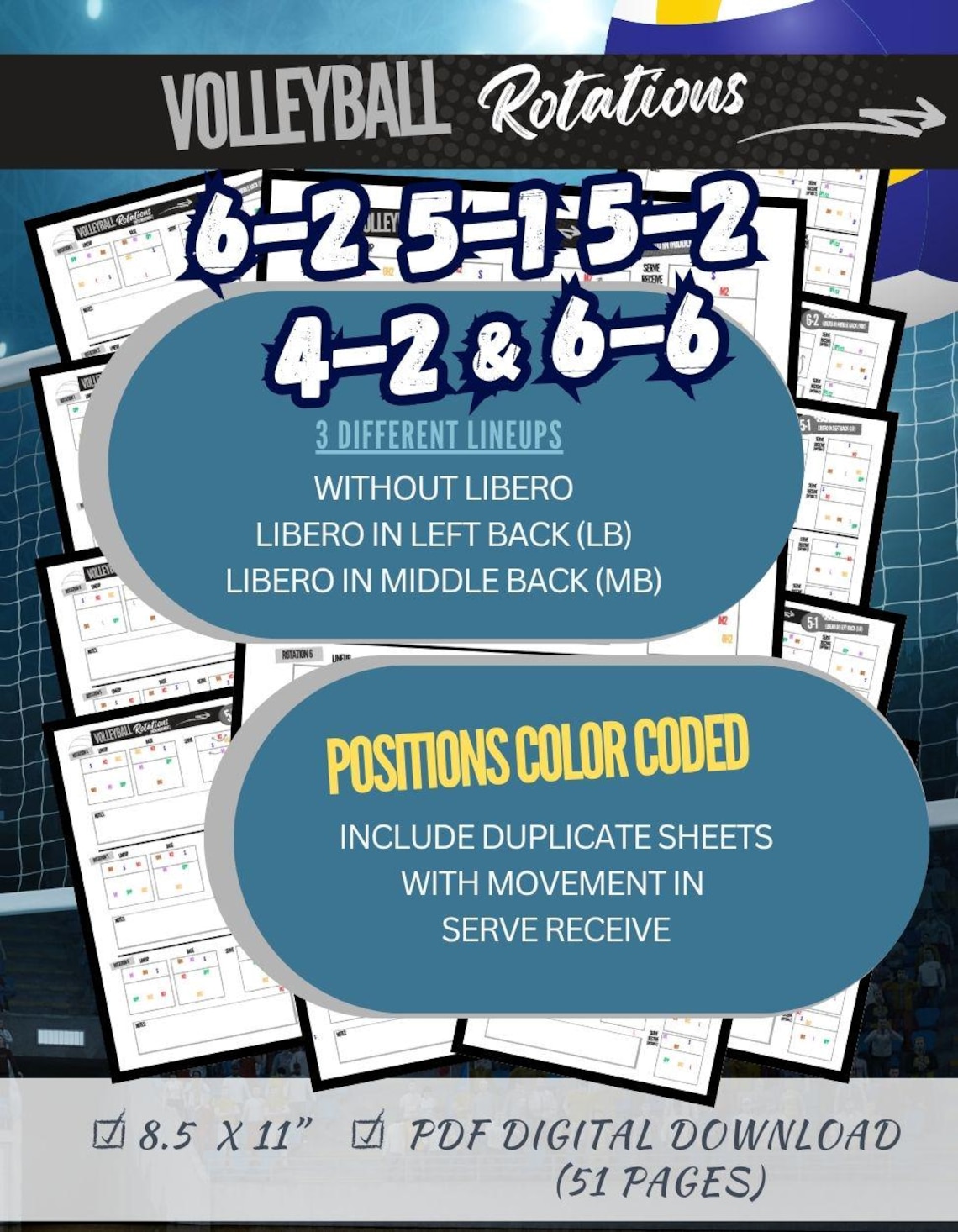 6-2, 5-1, 5-2, 4-2, & 6-6 Volleyball Rotation Sheets | 51 Printable PDF ...