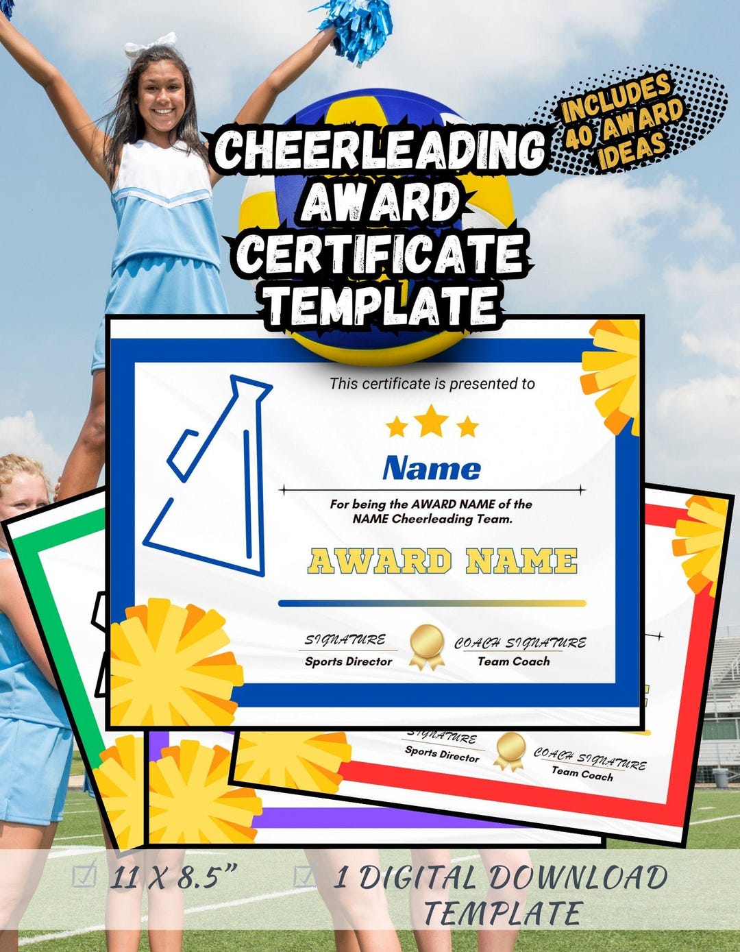 Cheerleading Award Certificate Editable Canva Template | Printable ...