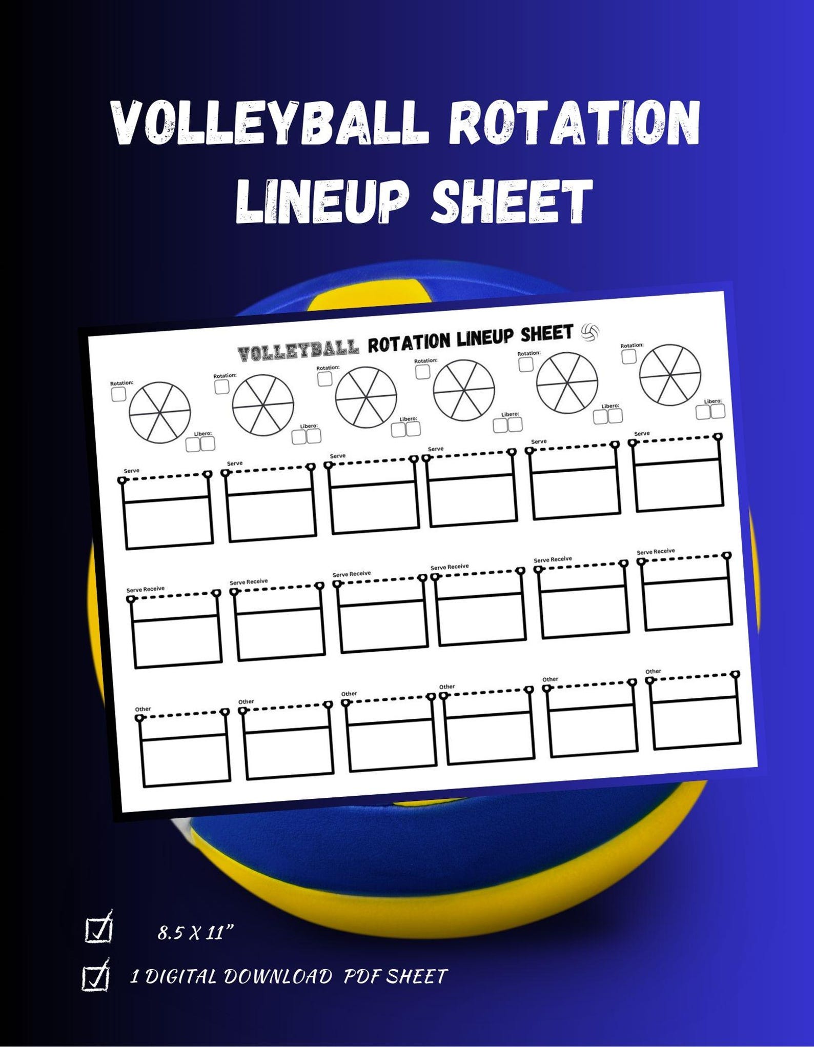 Volleyball Rotation Lineup Sheet for Volleyball Coach 8.5x11 | Digital ...