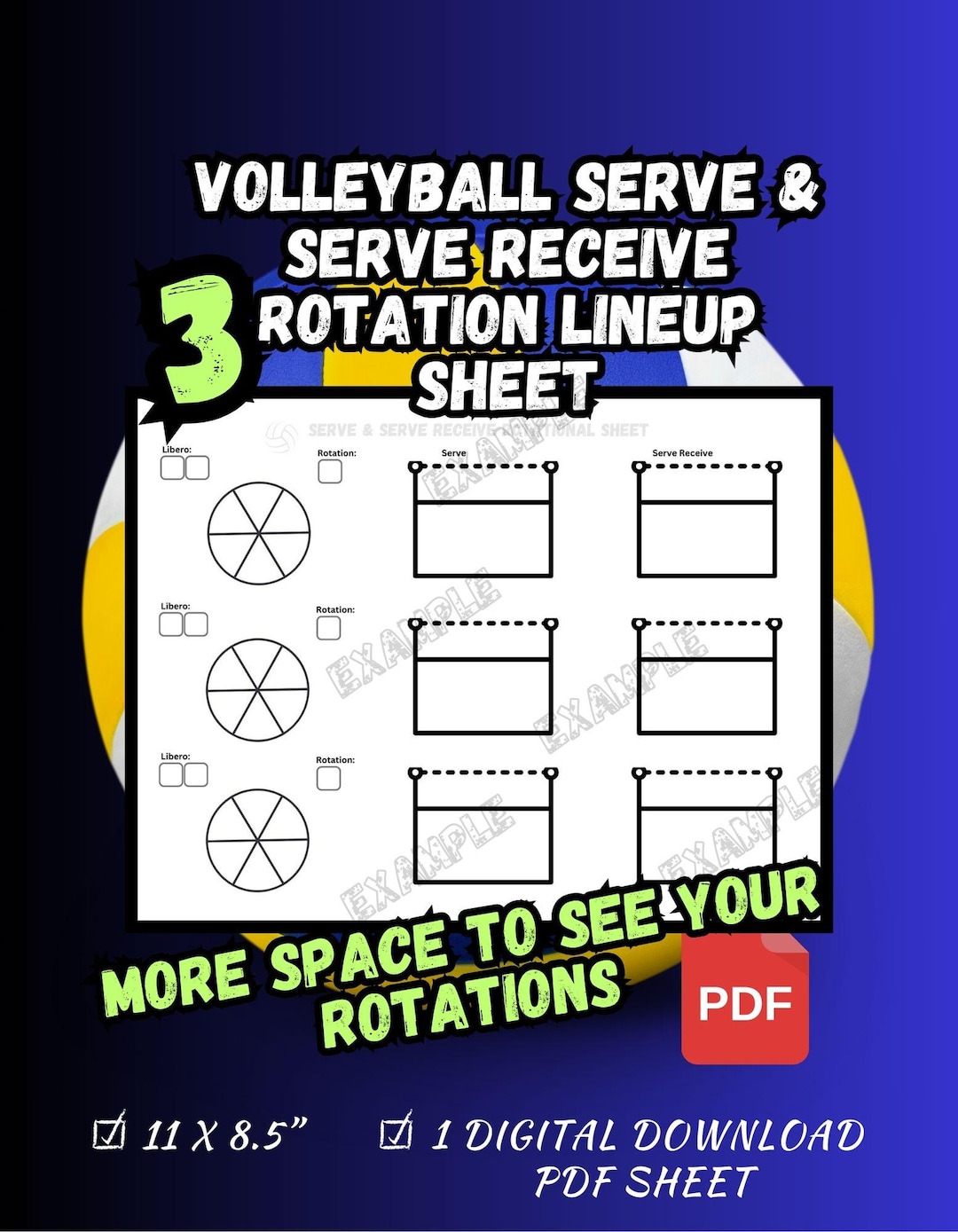 Volleyball Serve and Serve Receive 3 Rotation Lineup Sheet for ...