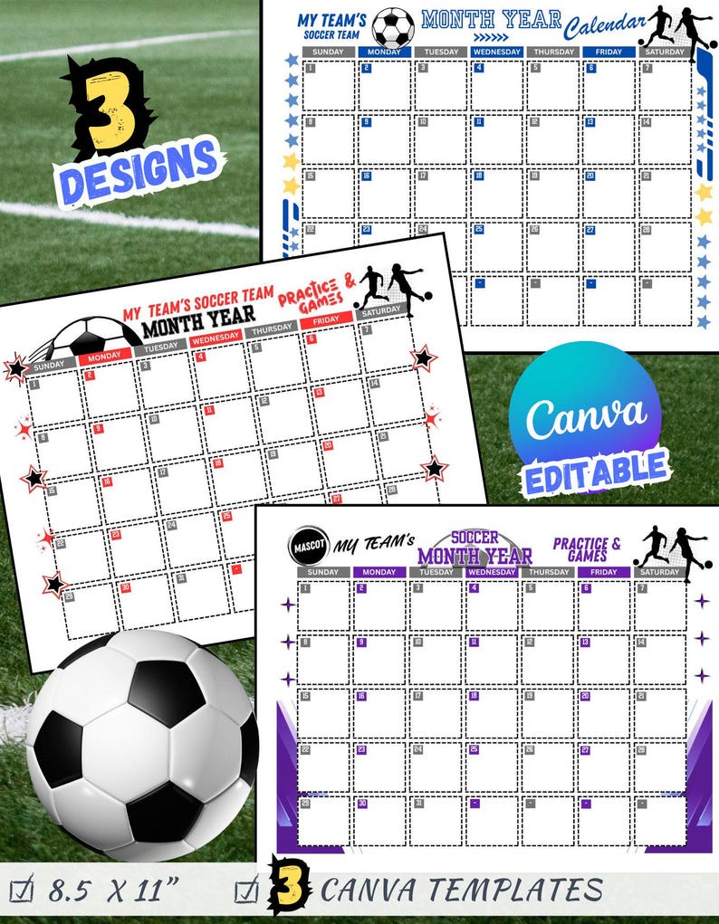 Soccer Season Calendar Template | Editable Practice & Game Schedule ...