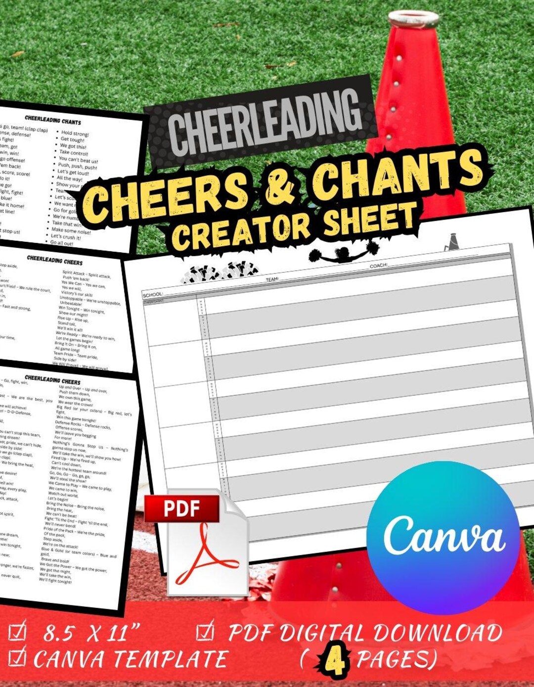 Cheerleading Editable Cheers and Chants Creator Sheets | Create Your ...