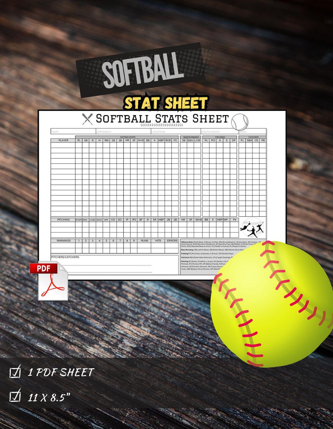Softball Stat Sheet /PDF File Digital Download / Softball Stats | Great ...