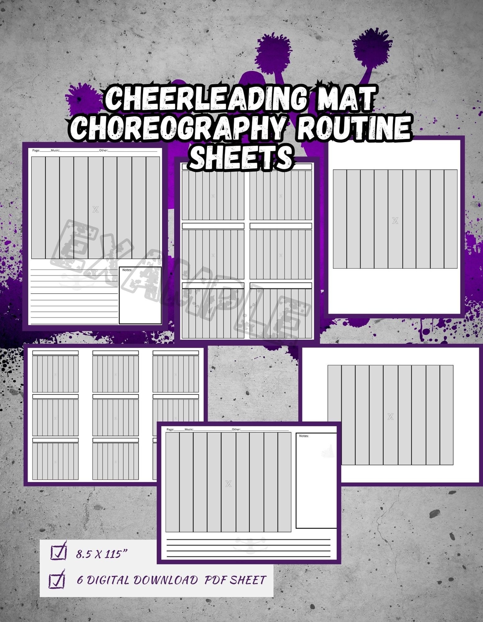 Cheerleading Mat Choreography Routine Sheets - 6 Pages 8.5x11 ...