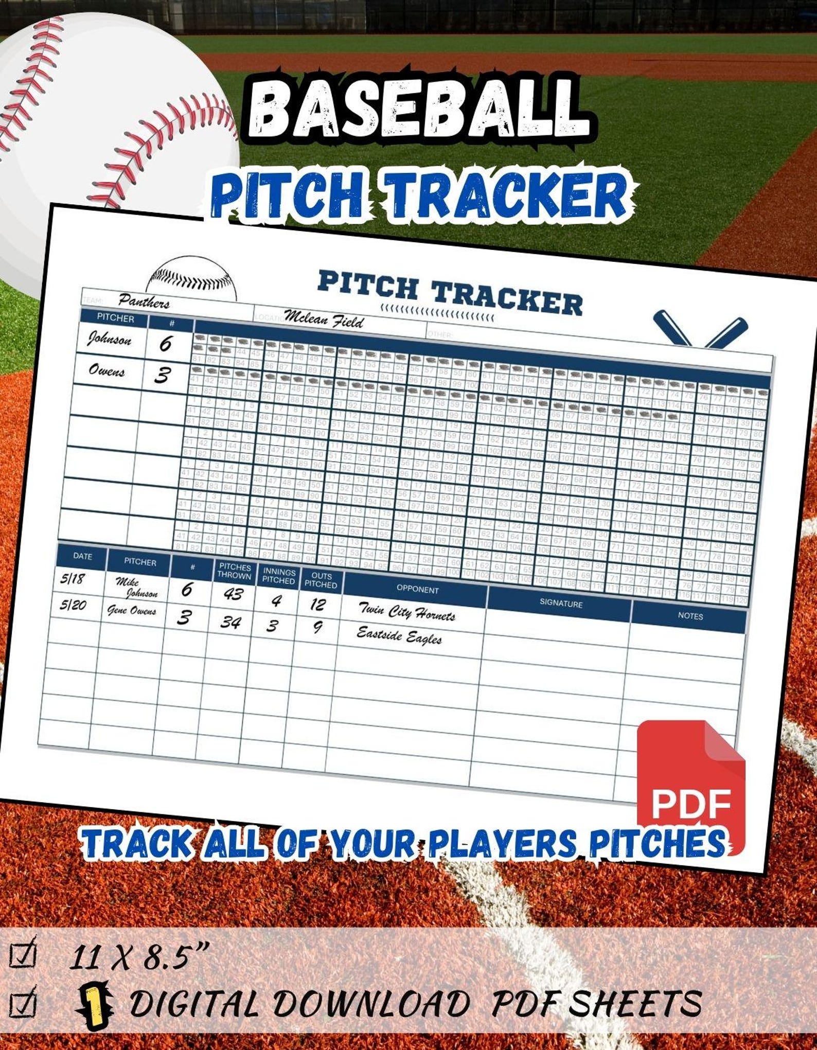 Baseball Pitch TRACKER Sheet / PDF File Digital Downloads / Baseball ...