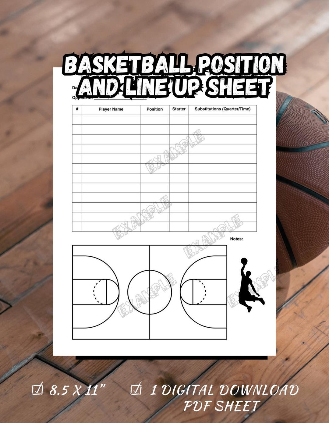 Basketball Position and Line up Sheets 8.5x11" | 1 Digital Downloads ...