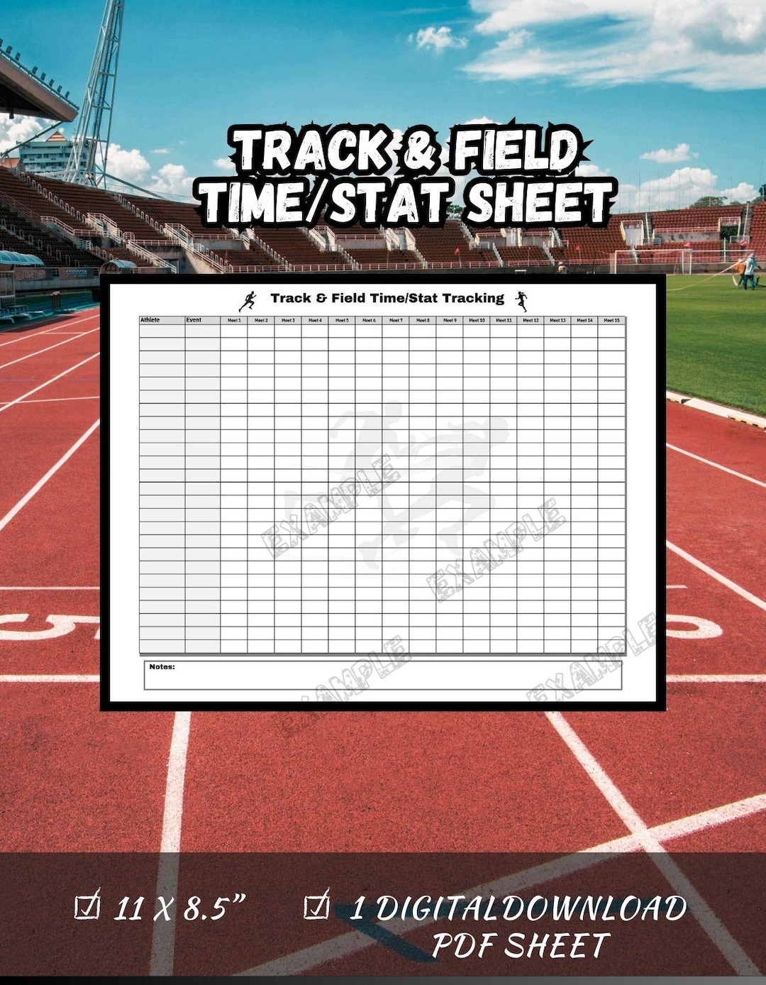 Track and Field Time and Stat Performance Sheet 11 X 8.5" | 1 Digital ...