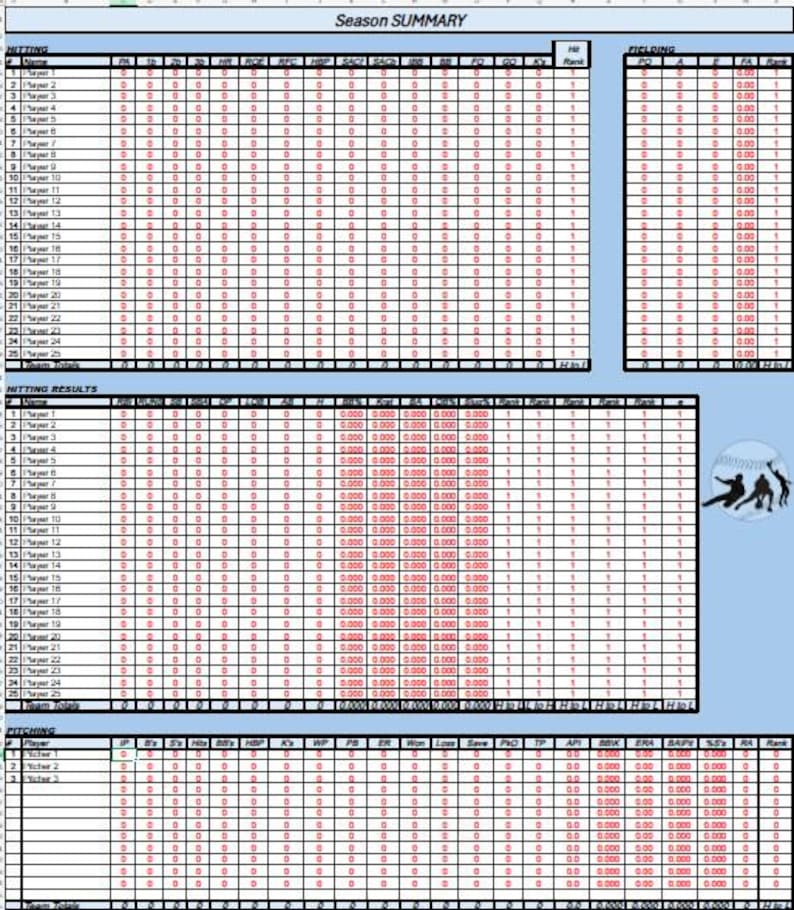Baseball Statistics Simple Excel Sheet / Excel File Digital Download ...