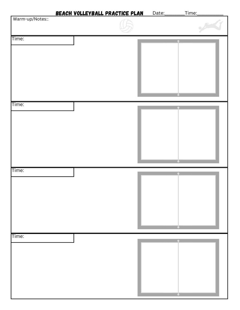 Beach Volleyball Practice Plan Sheets 8.5x11" | 4 Digital Downloads ...