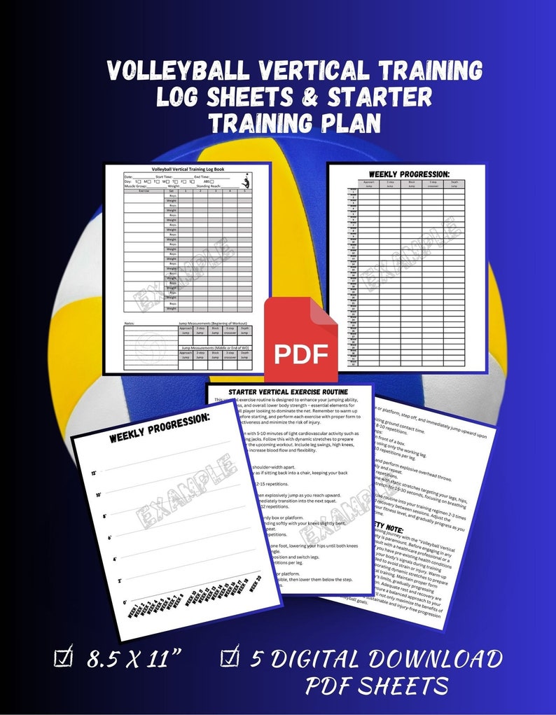 Volleyball Vertical Training Workout Log Sheets and Starter Vertical ...