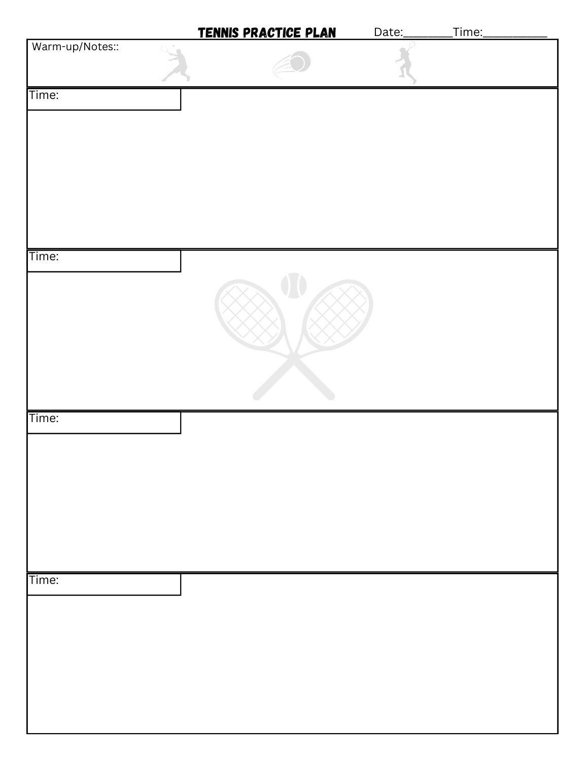 Tennis Practice Plan Sheets for Tennis Coach or Player 8.5x11 | 4 in ...