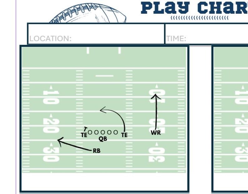 Football Play CHART Sheets for Coach or Player 8.5x11 | 4 in Total ...