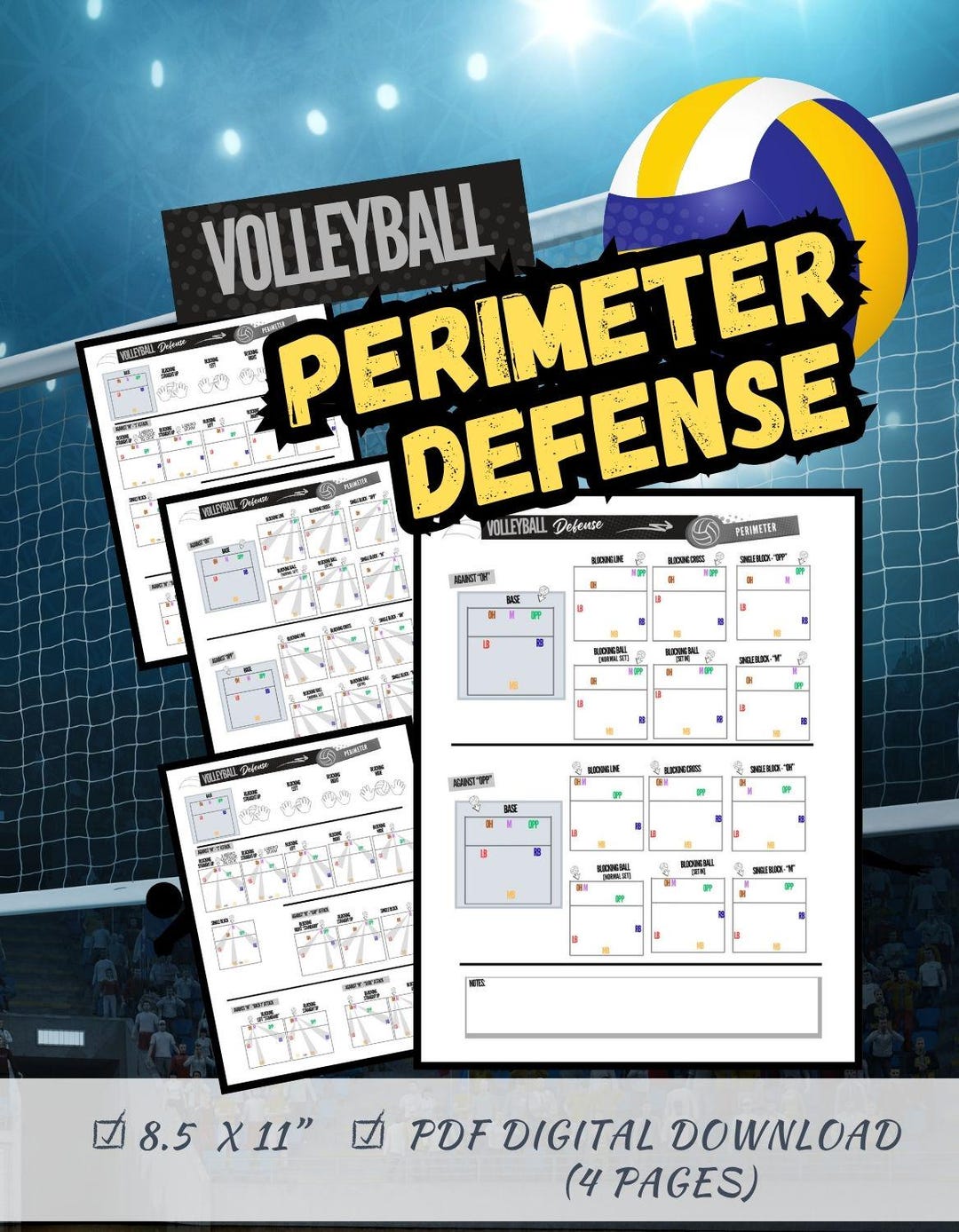 Volleyball Perimeter Defense Position Sheet | 4 Printable PDF Download ...