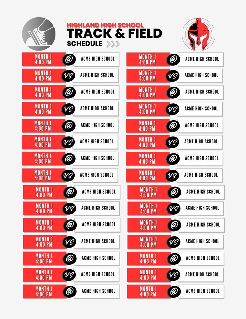 Editable Track & Field Schedule Template | 6 Designs, 2 Variations per ...