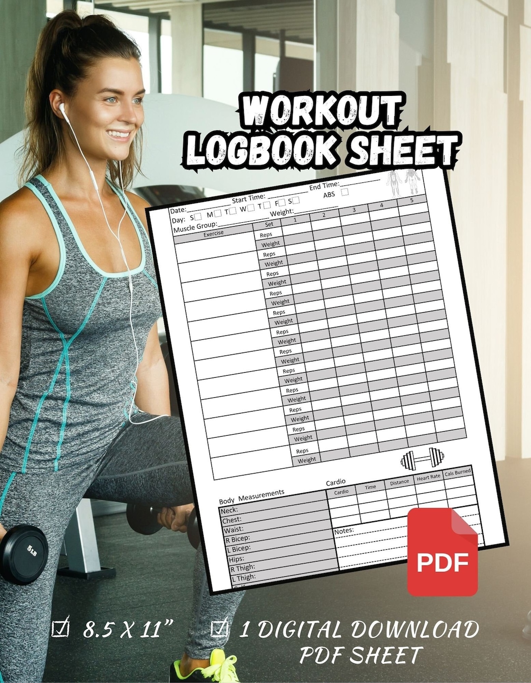 Workout Logbook Sheet for Working Out 8.5x11 | Digital Download ...