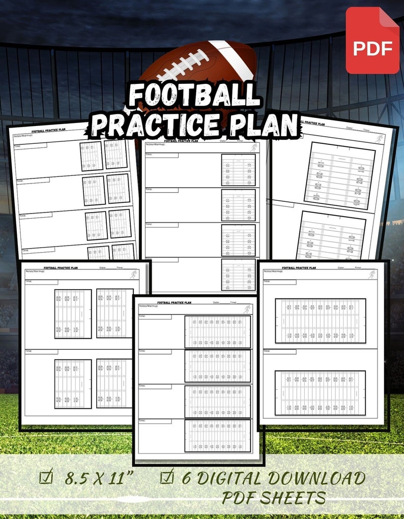 Football Field Practice Plan Sheets for Coach or Player 8.5x11 | 6 in ...