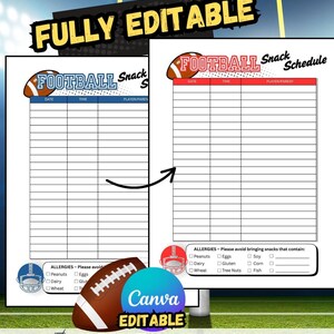 Editable Football Snack Schedule | Team Sign-up Sheet Template | Game ...