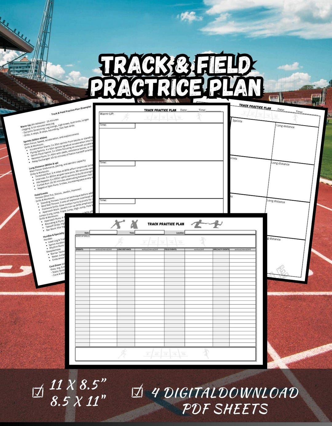 Track and Field Practice Plan Sheets 11 X 8.5" | 4 Digital Downloads ...