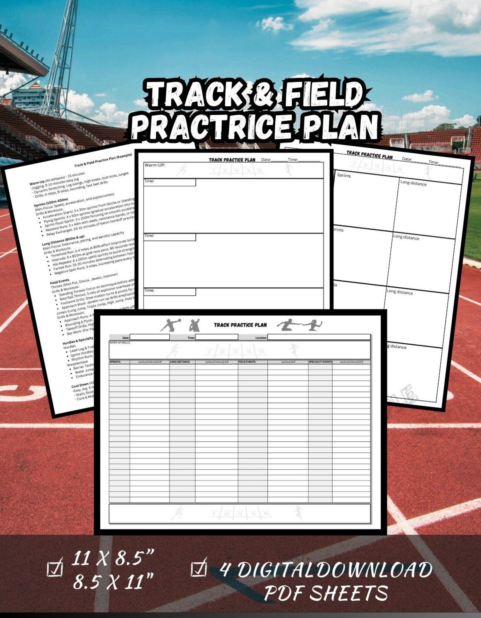 Track and Field Practice Plan Sheets 11 X 8.5" | 4 Digital Downloads ...