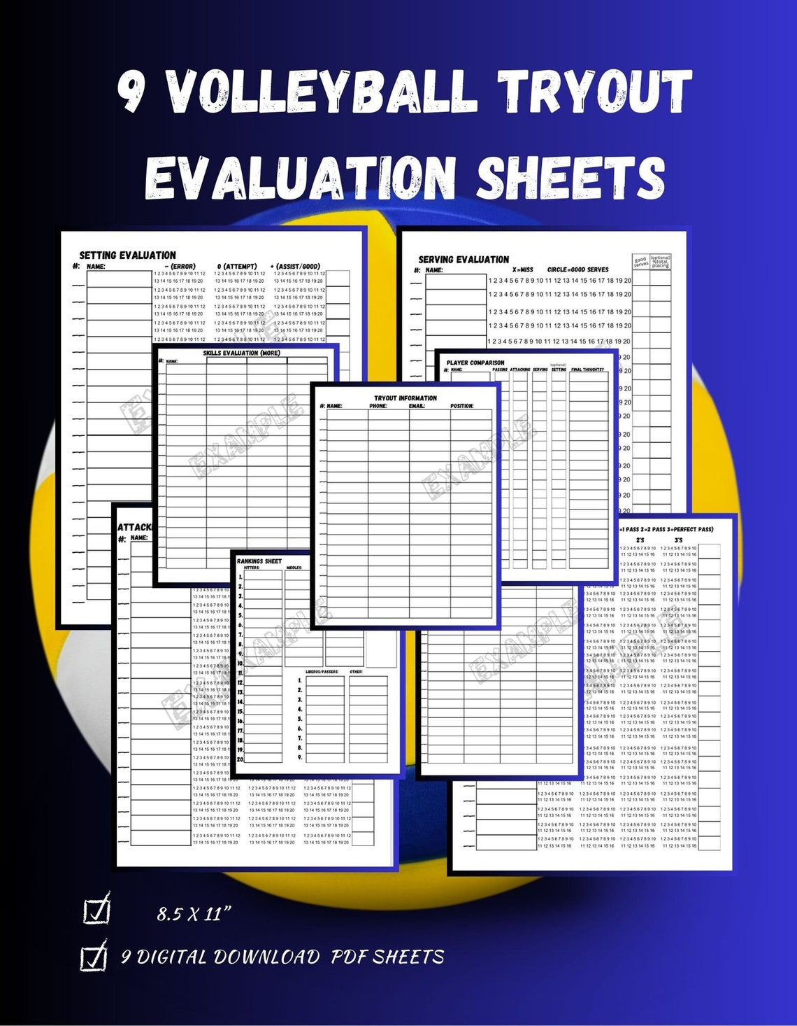 9 Volleyball Tryout Evaluation Sheets 8.5x11" | Digital Download ...