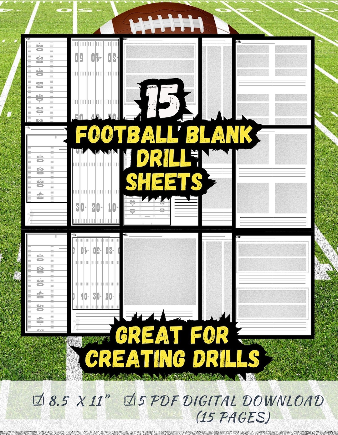 Football Drill Sheets Blank for Football Coach 8.5x11 | 15 Pdf Sheets ...