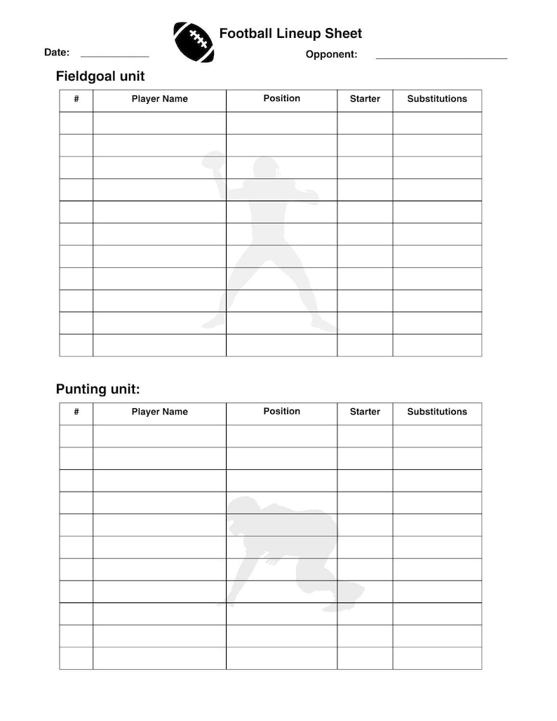 Football Position and Line up Sheets 8.5x11" | 4 Digital Downloads ...