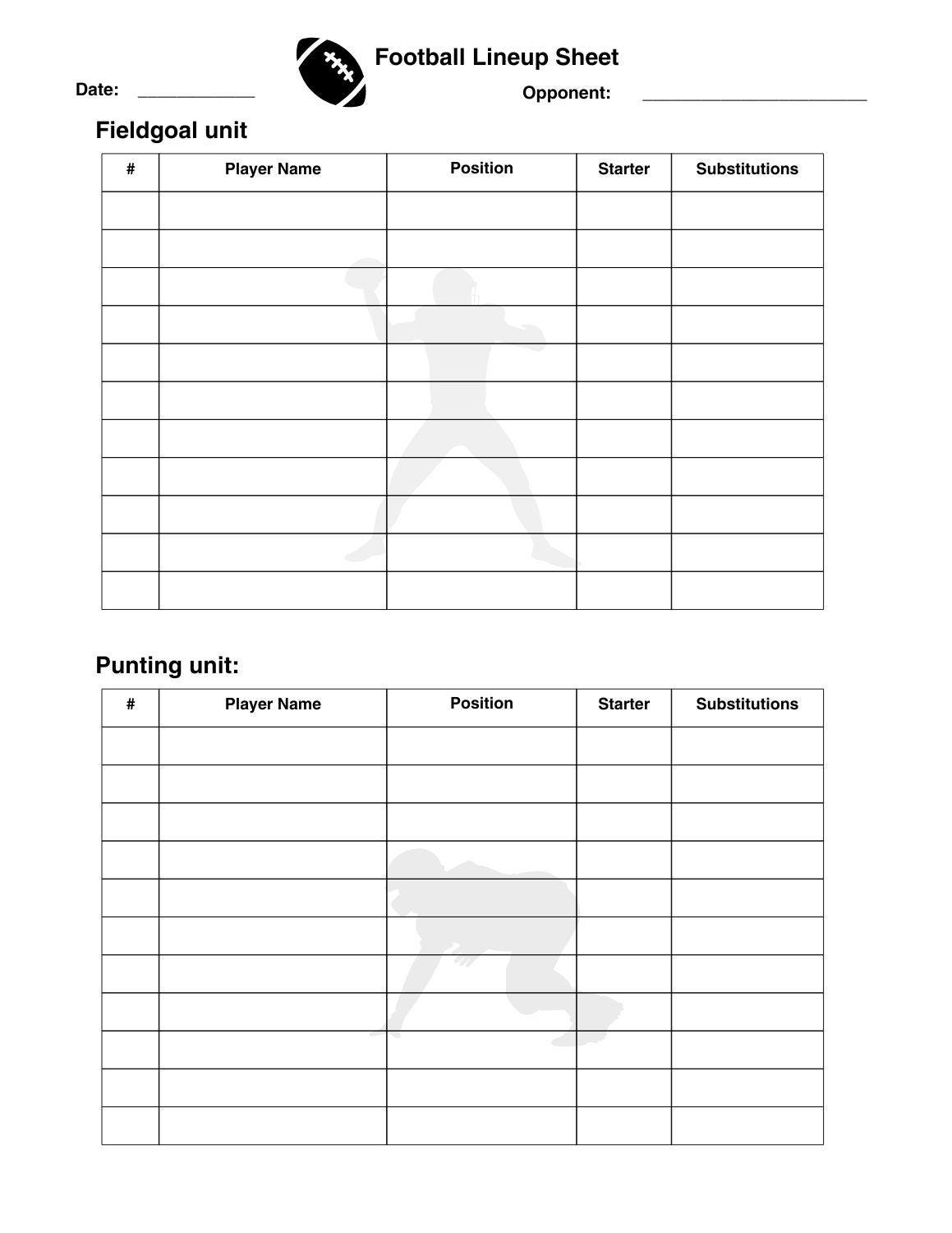 Football Position and Line up Sheets 8.5x11" | 4 Digital Downloads ...