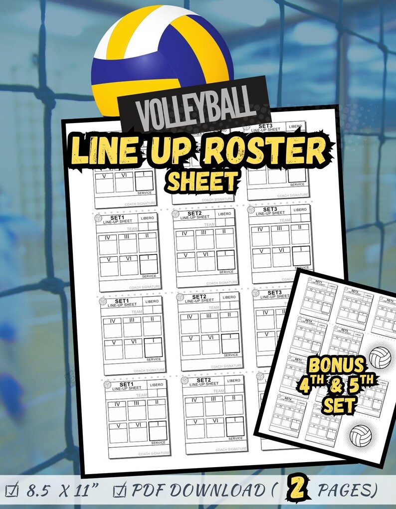 Volleyball Lineup Card for Coaches | 3-set & Bonus 5-set Lineup Sheets ...