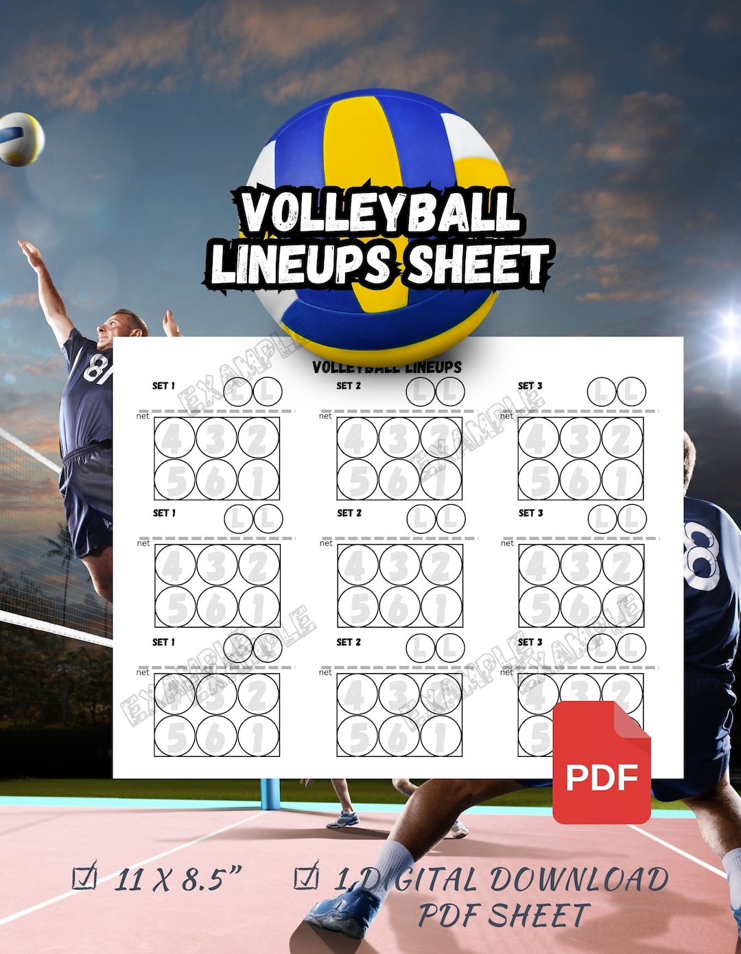 Volleyball Lineups Sheet for Coach 11x8.5” | Digital Download ...