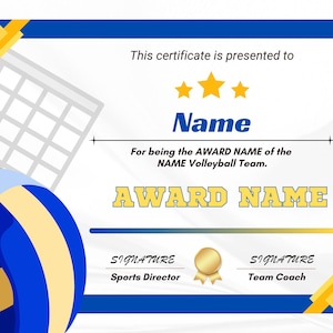 Volleyball Award Certificate Editable Canva Template | Printable Award ...