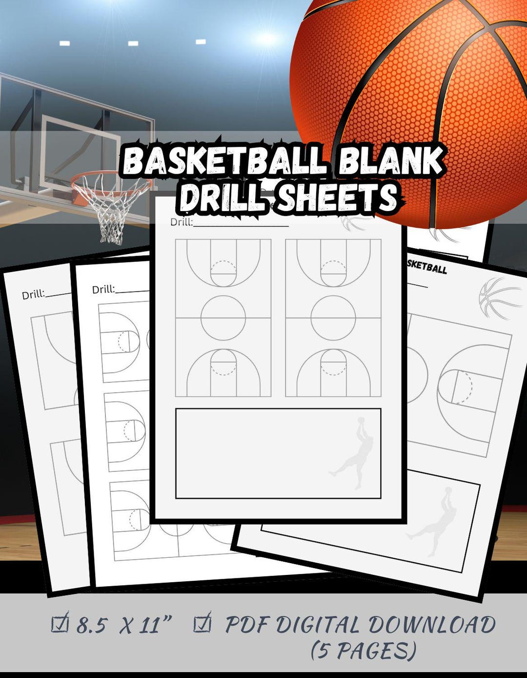 Basketball Blank Drill Sheets for Basketball Coach or Player 11x8.5 | 5 ...