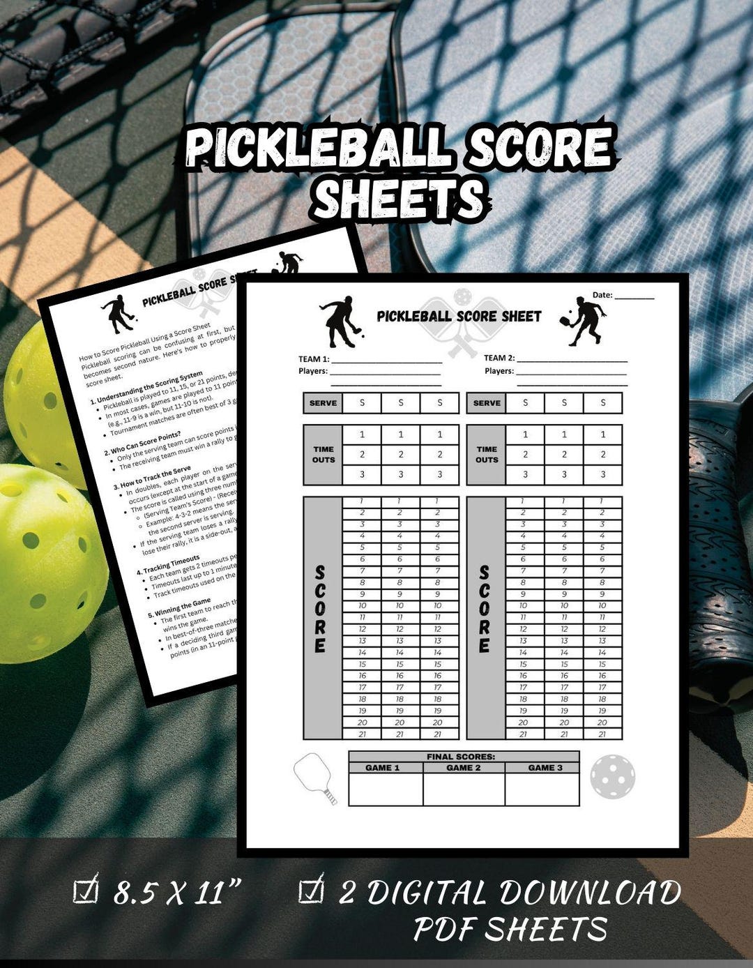 Pickleball Scoring Sheets 8.5x11" | 2 Digital Downloads | Pickleball ...