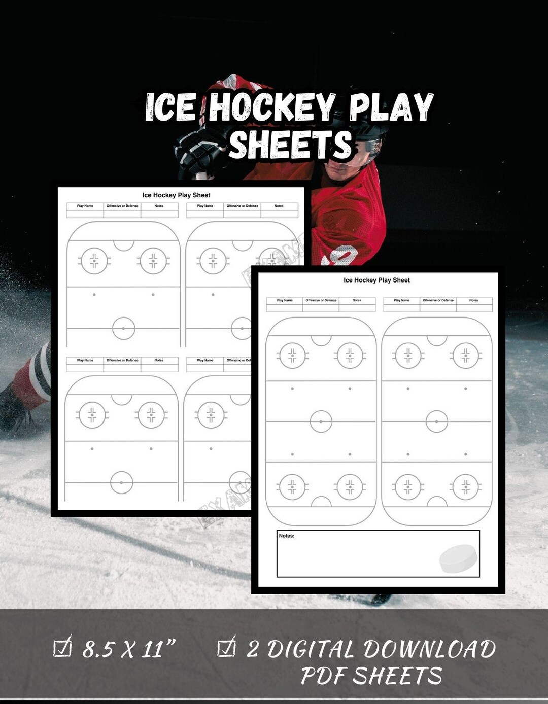 Ice Hockey Play Sheets 8.5x11" | 2 Digital Downloads | Ice Hockey Coach ...