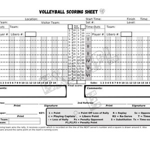 Volleyball Scoring Sheet for Volleyball Coach 11x8.5” | Digital ...