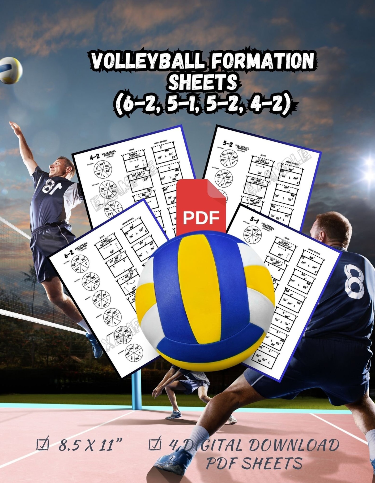 Volleyball Formation Sheets 8.5x11 Digital Download 4 in Total Includes ...