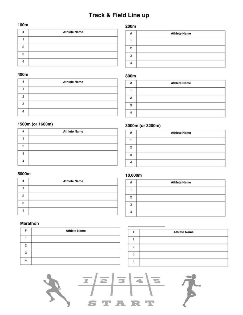 Track and Field Position and Line up Sheets 8.5x11" | 5 Digital ...