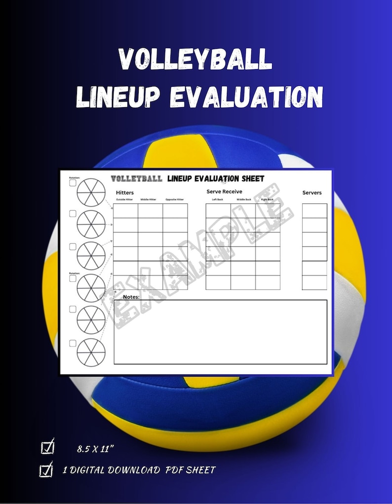 Volleyball Lineup Evaluation Sheet 11x8.5" | Digital Download Pdf | A ...
