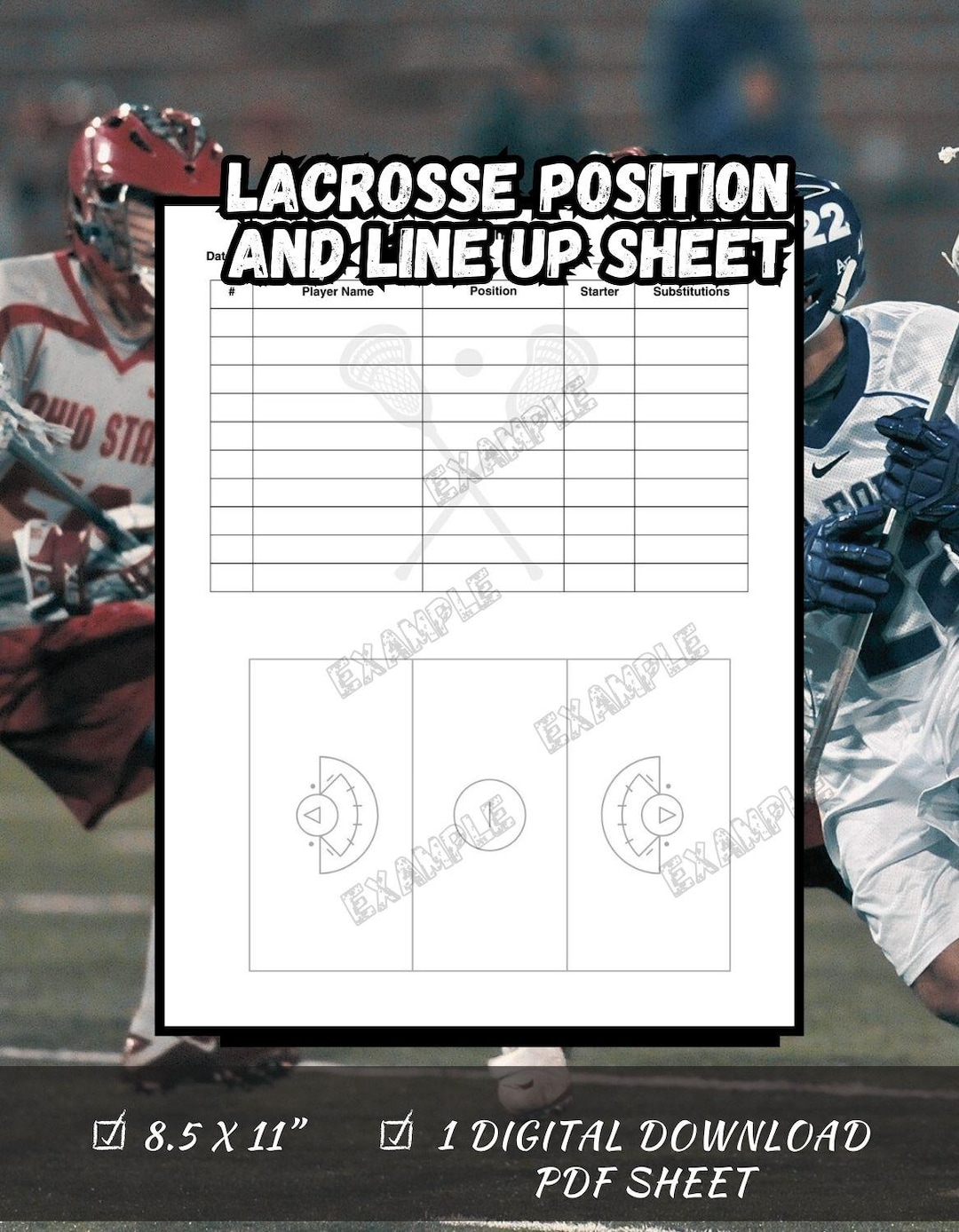 Lacrosse Position and Line up Sheets 8.5x11" | 1 Digital Downloads ...