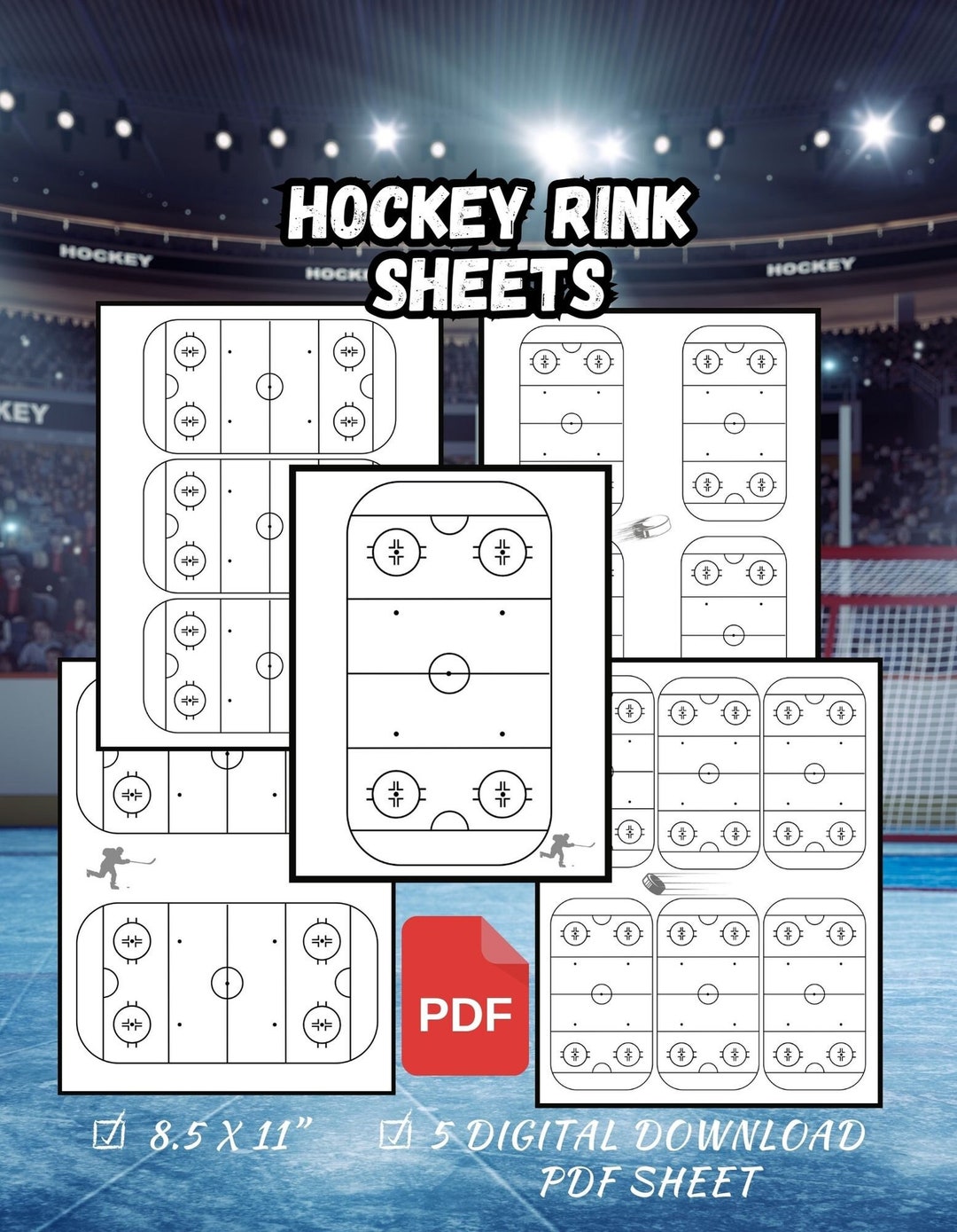 Hockey Rink Sheets for Hockey Coach or Player 11x8.5 | 5 in Total ...