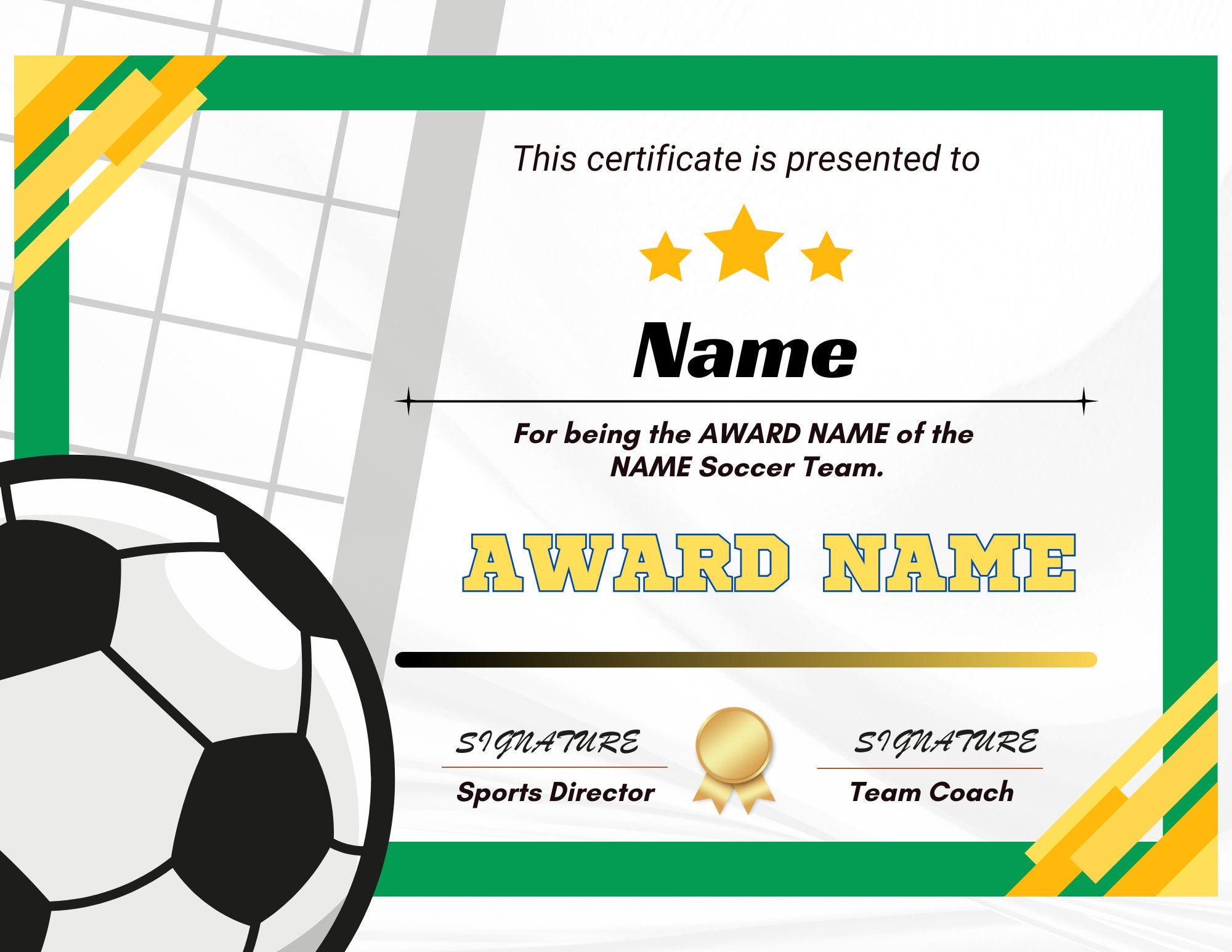 Soccer Award Certificate Editable Canva Template | Printable Award | 40 ...