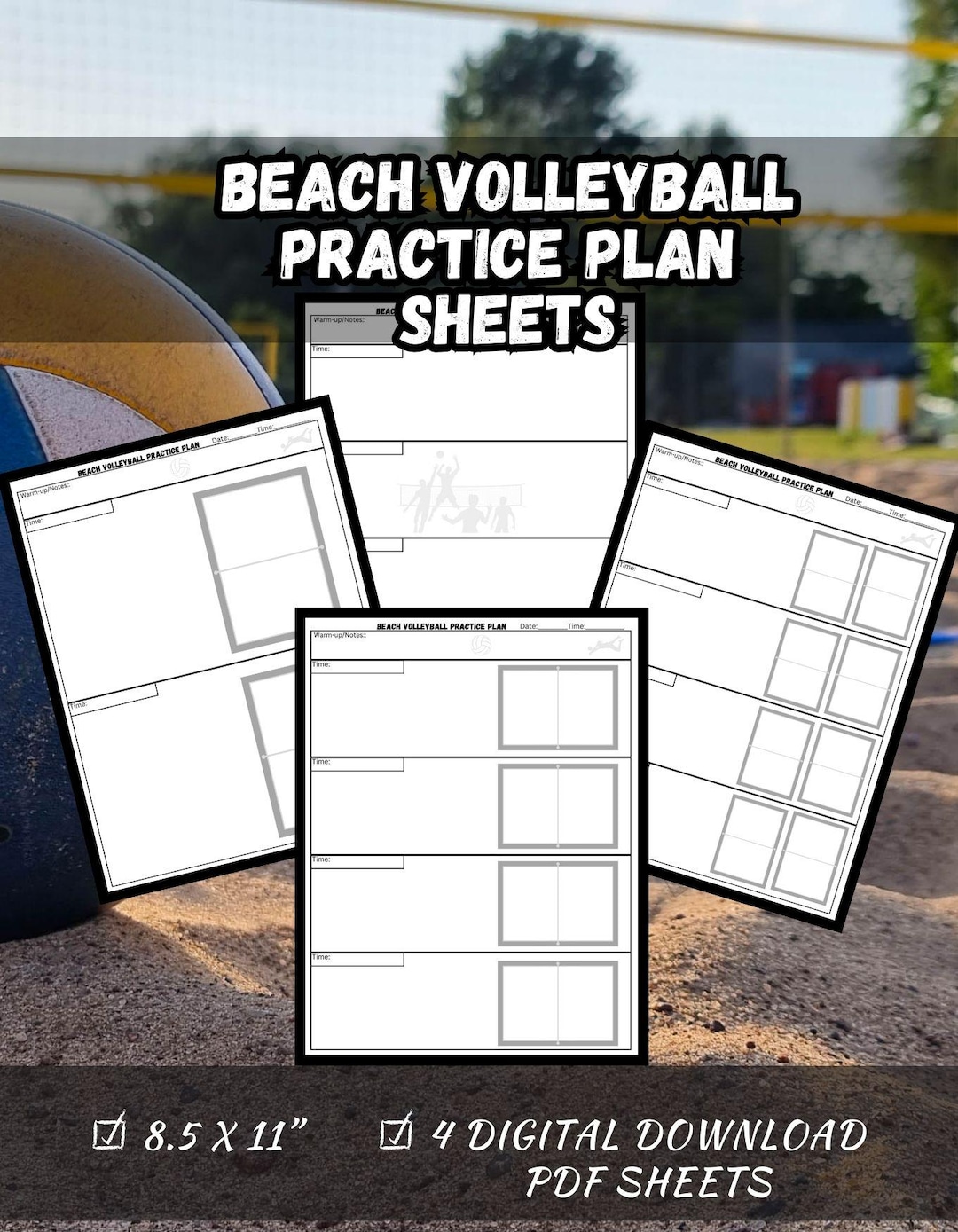Beach Volleyball Practice Plan Sheets 8.5x11" | 4 Digital Downloads ...