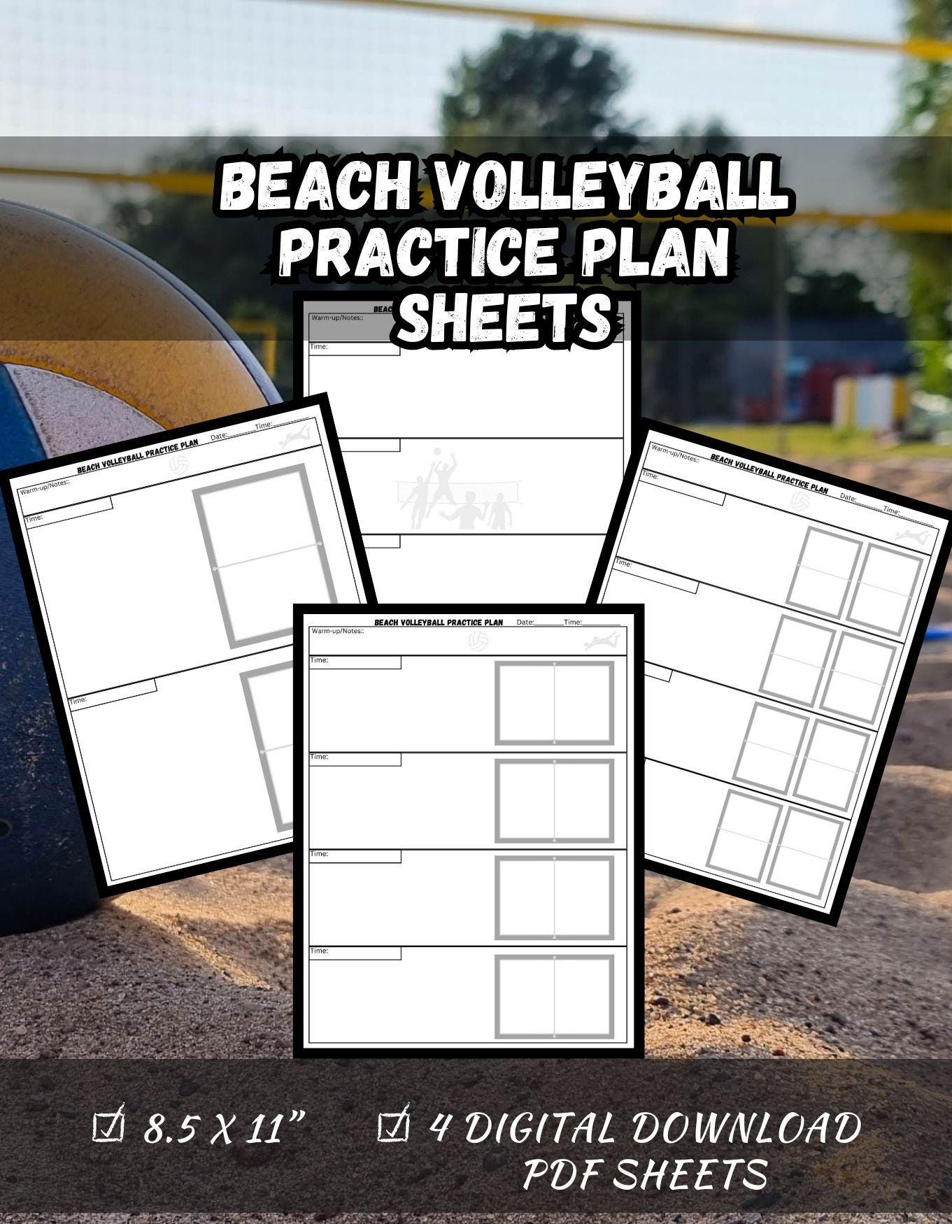 Beach Volleyball Practice Plan Sheets 8.5x11" | 4 Digital Downloads ...